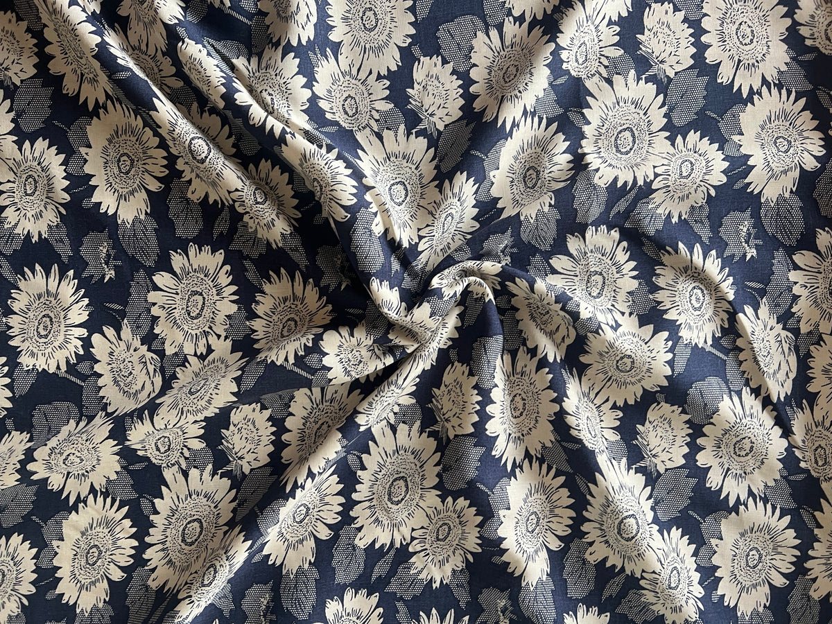 Sunflower Navy - Dressmaking Fabric – owl and sewing cat