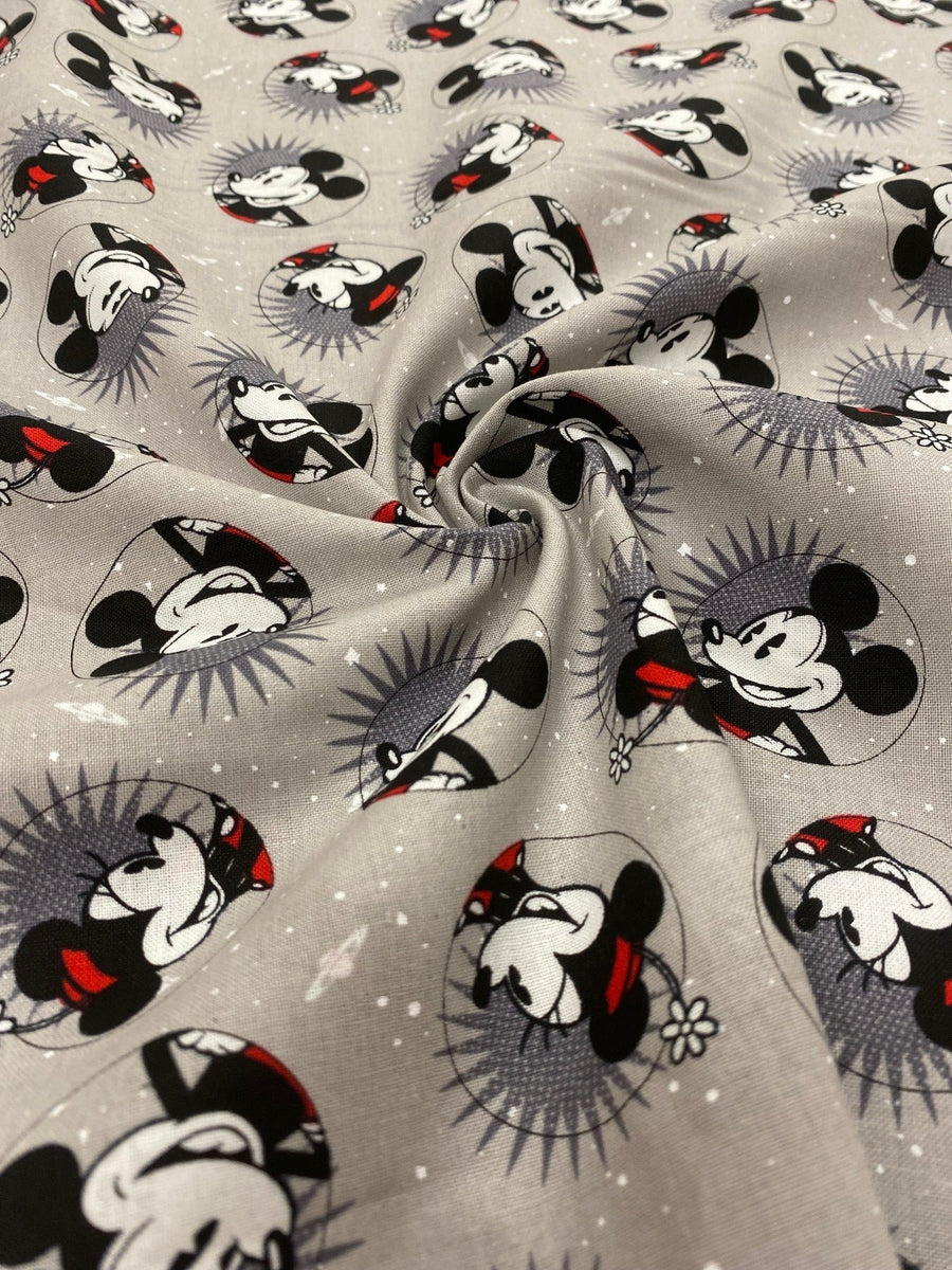 Classic Mickey Mouse Cotton Fabric 1/2m – owl and sewing cat
